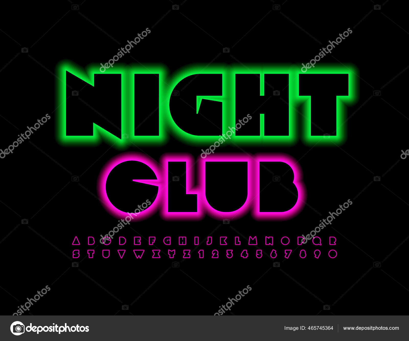Vector Illuminated Sign Night Club Stylish Glowing Alphabet Neon Trendy ...