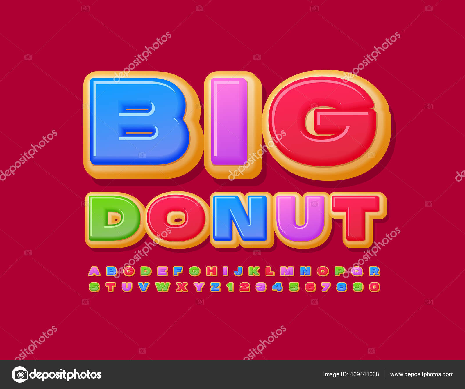 Vector Creative Emblem Big Donut Colorful Cake Font Delicious Alphabet ...