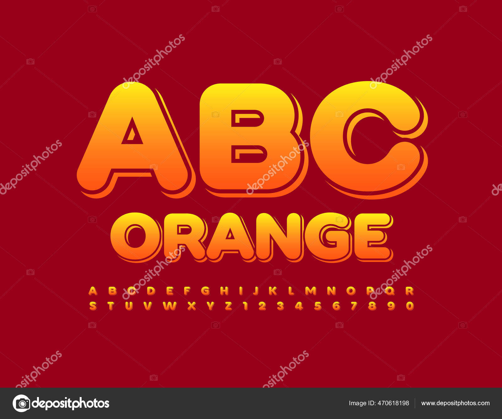 Vector Orange Alphabet Bright Gradient Font Shiny Letters Numbers Set ...