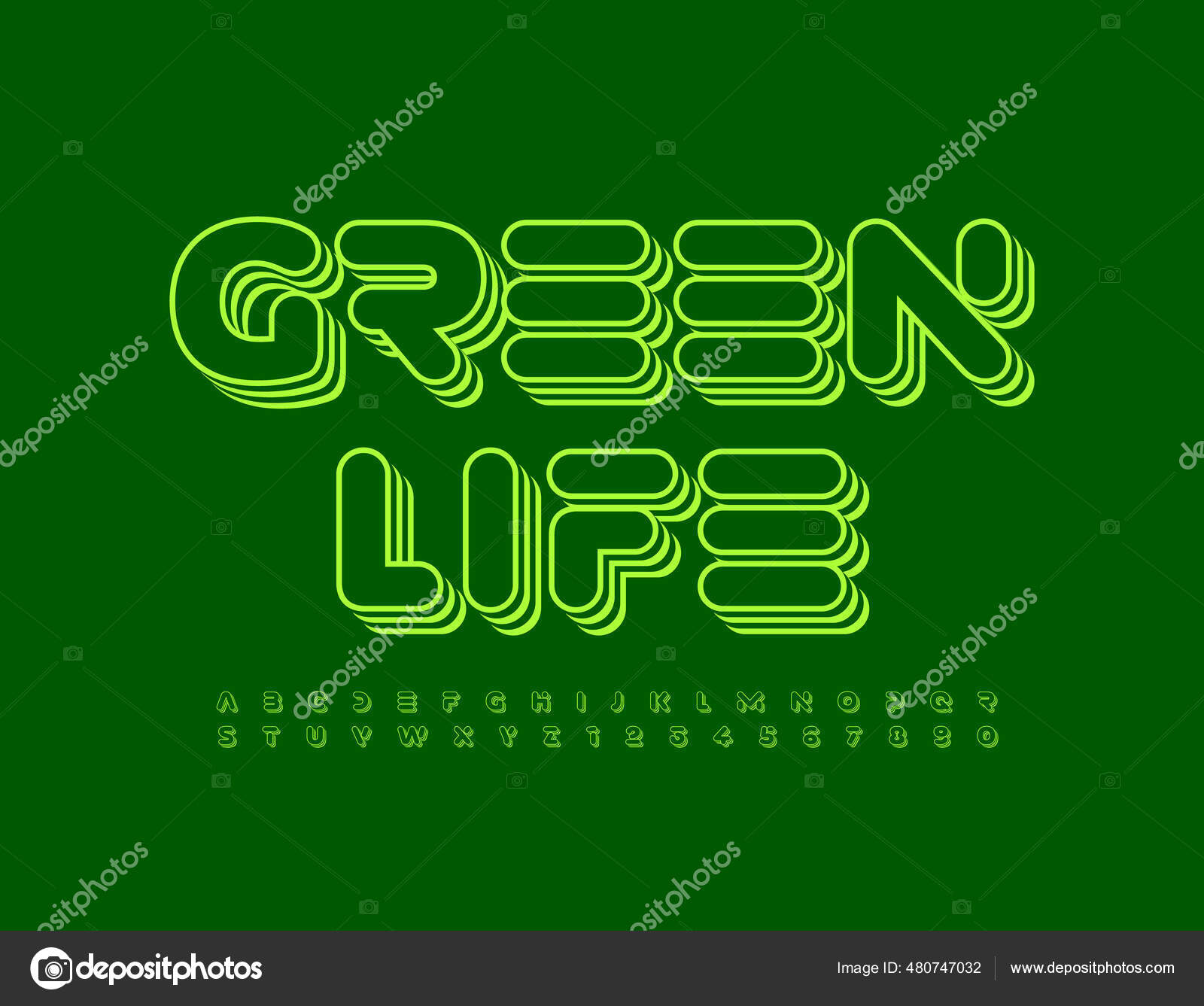 Vector Eco Concept Green Life Layered Font Creative Set Alphabet Stock ...