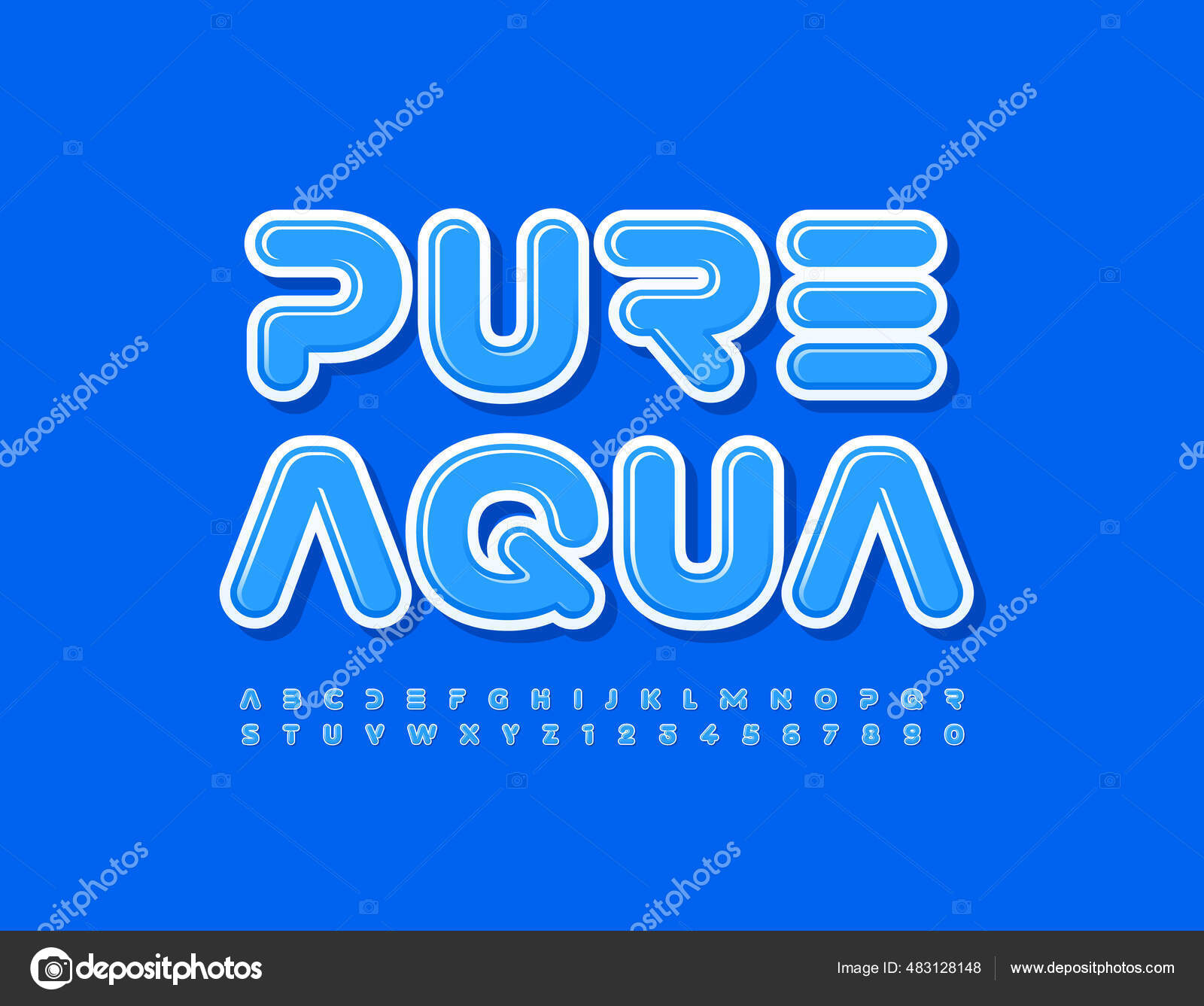Vector Blue Sticker Style Alphabet Pure Aqua Logo Set Handwritten Stock ...