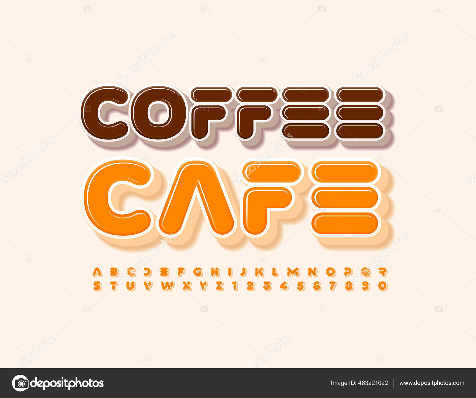 Vector Stylish Sign Coffee Cafe Trendy Font Isometric Alphabet Letters ...