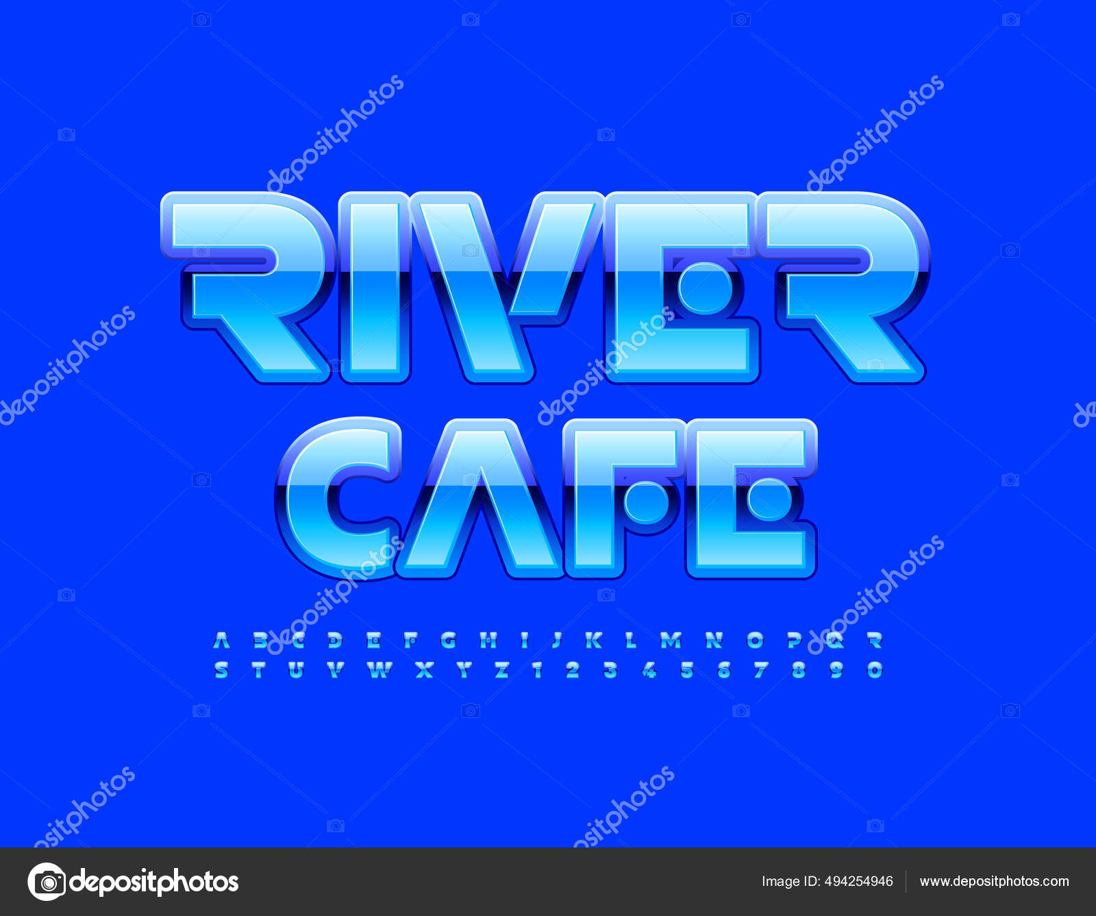 Vector Blue Logo River Cafe Creative Style Font Glossy Modern Stock ...