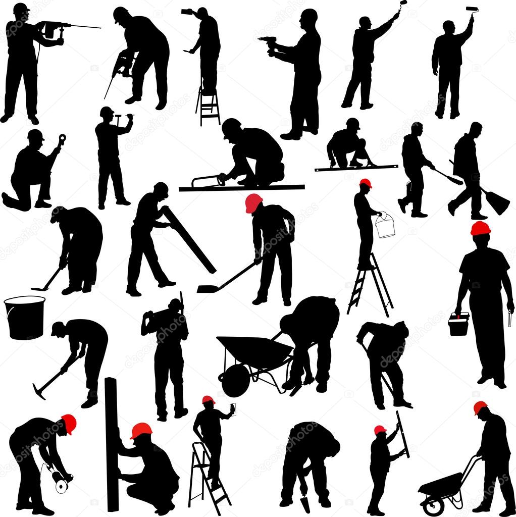 Construction workers silhouettes collection Stock Vector Image by ...