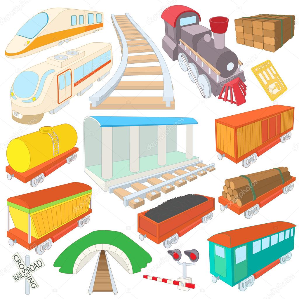 Railway icons set, cartoon style — Stock Vector © ylivdesign #114438294 Railway icons set, cartoon style — Stock Vector © ylivdesign #114438294