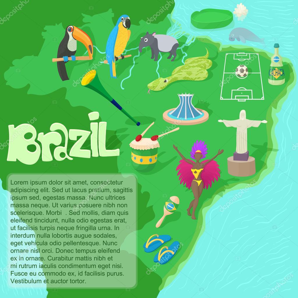Concepto de mapa de Brasil, estilo de dibujos animados — Vector de ...