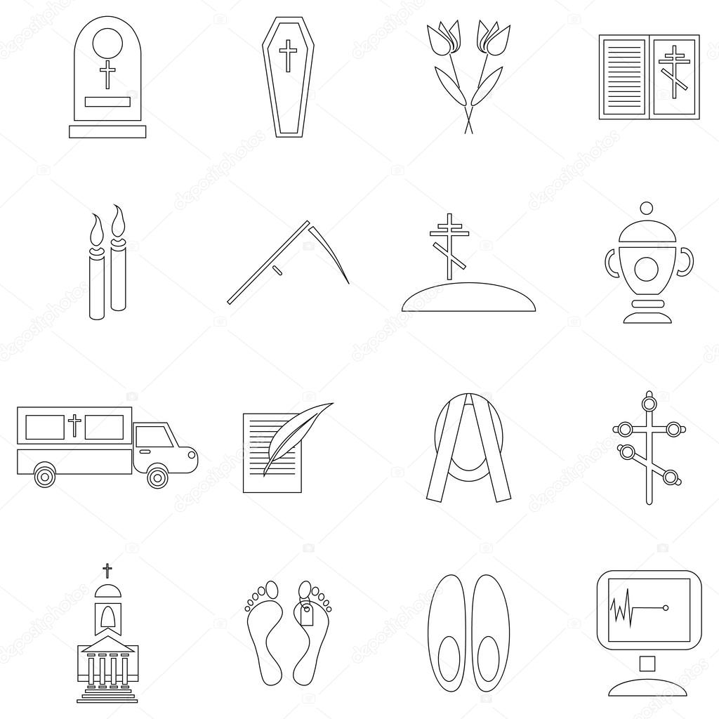 Death and funeral icons set, outline style — Stock Vector © ylivdesign ...