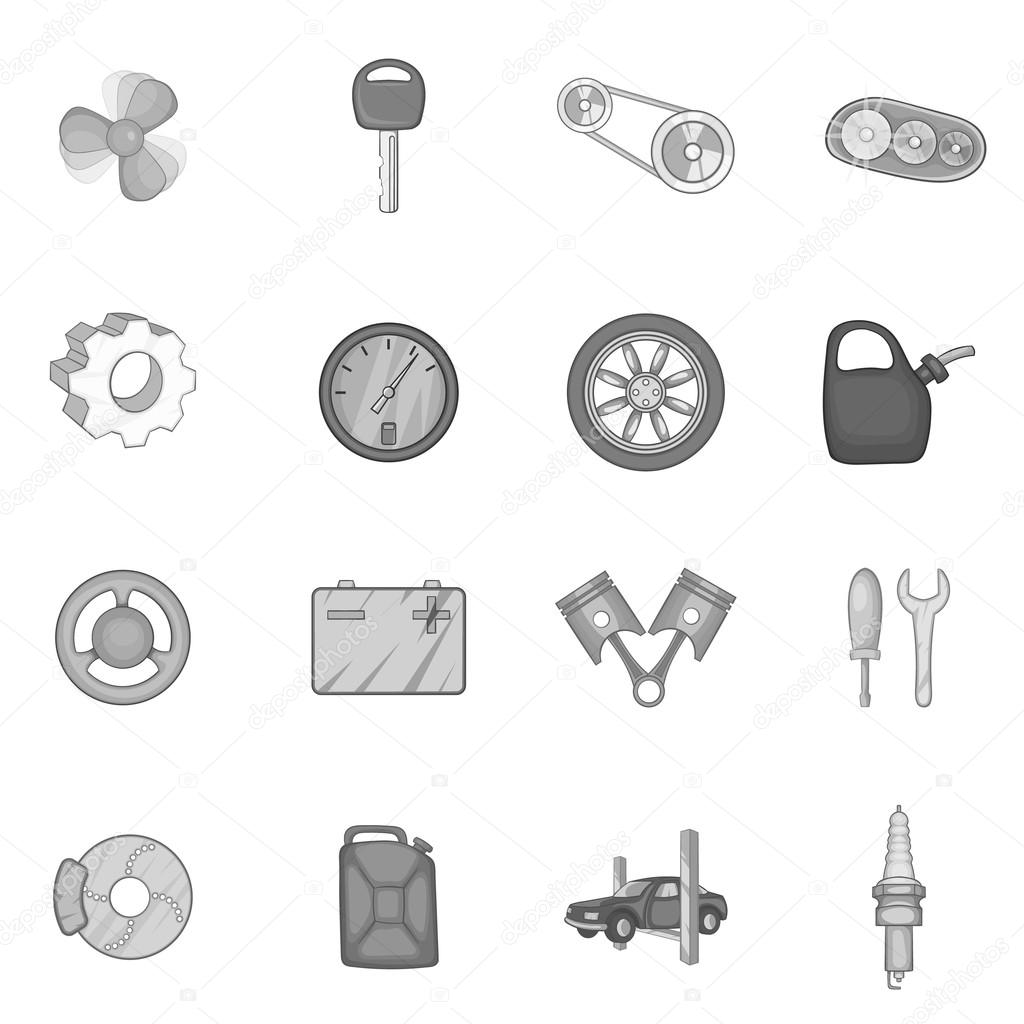 Auto spare parts icons set, black monochrome style — Stock Vector ...