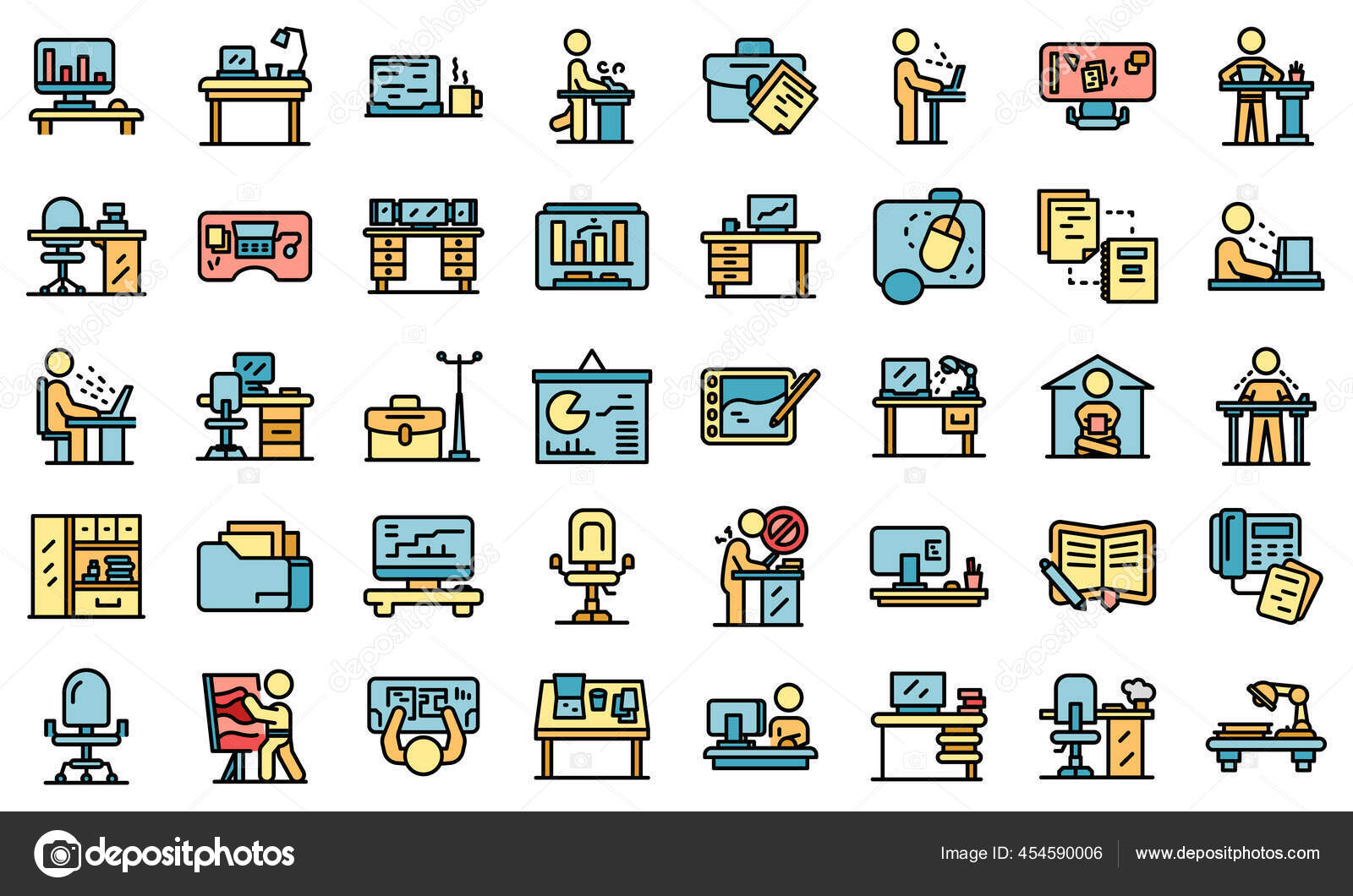 Ergonomic workplace icons set vector flat Stock Vector Image by ...