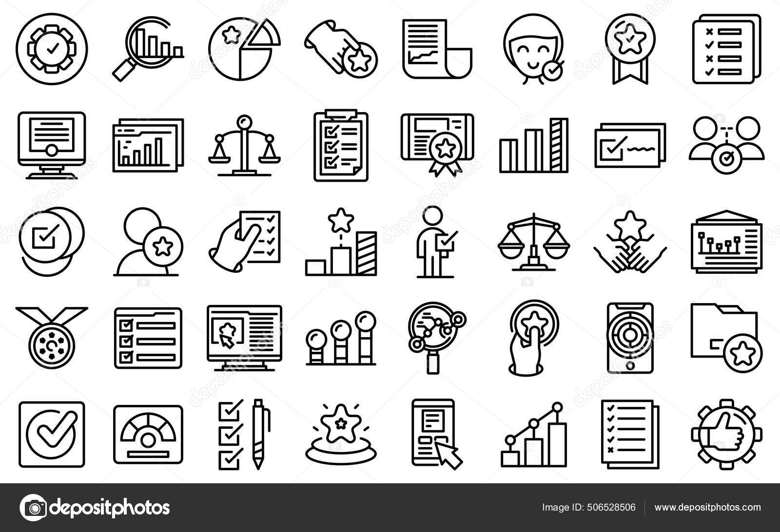 Benchmark testing icons set outline vector. Aspekt benchmarking Stock ...