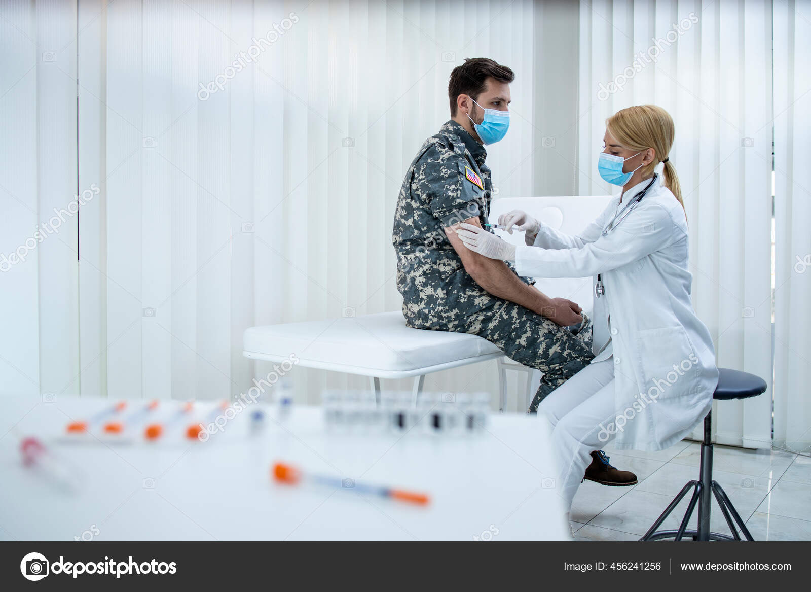 Military Vaccination Immunization Doctor Giving Vaccine Injection ...