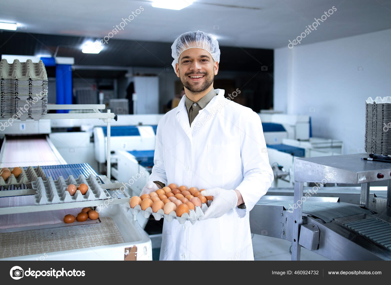 Portrait Egg Farm Worker Holding Cardboard Crate Fresh Eggs Background ...