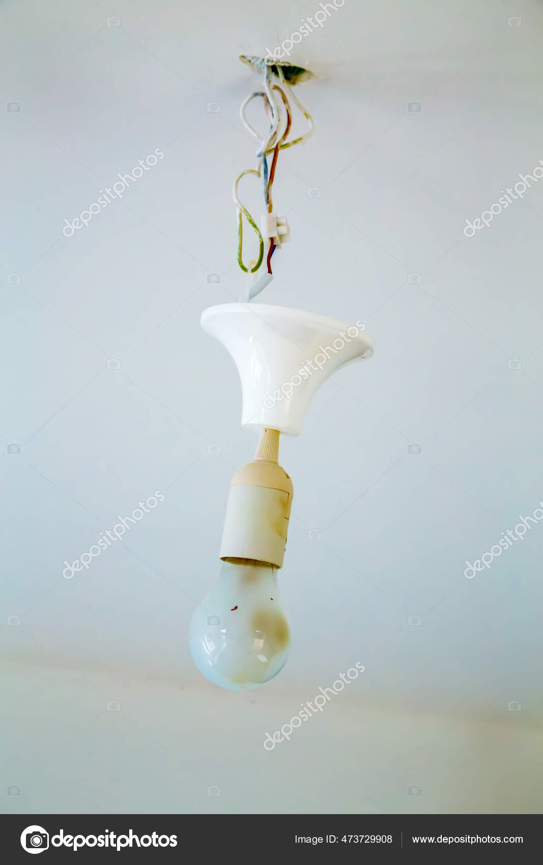Light Bulb Hanging Ceiling Naked Wires Flat Repair Process Stock Photo ...
