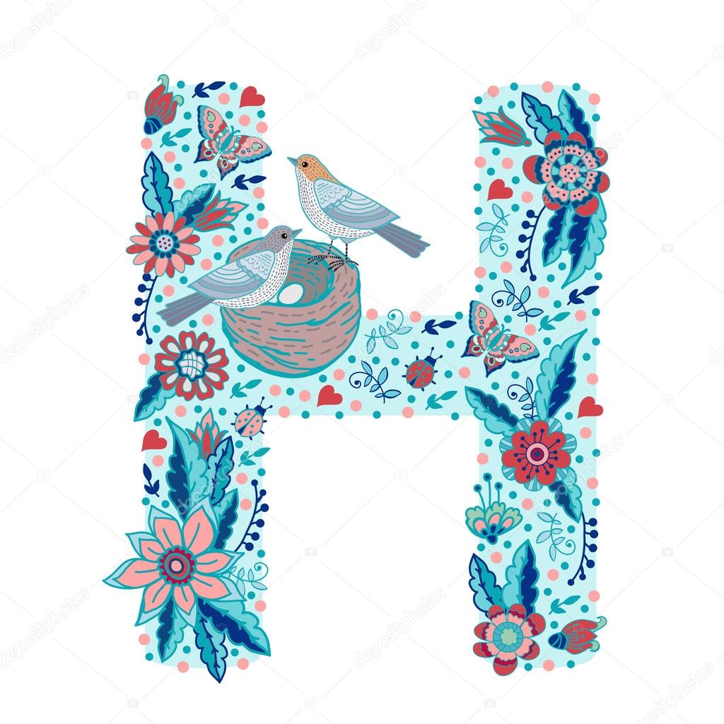 Floral letter H — Stock Vector © Ann_art #71108637