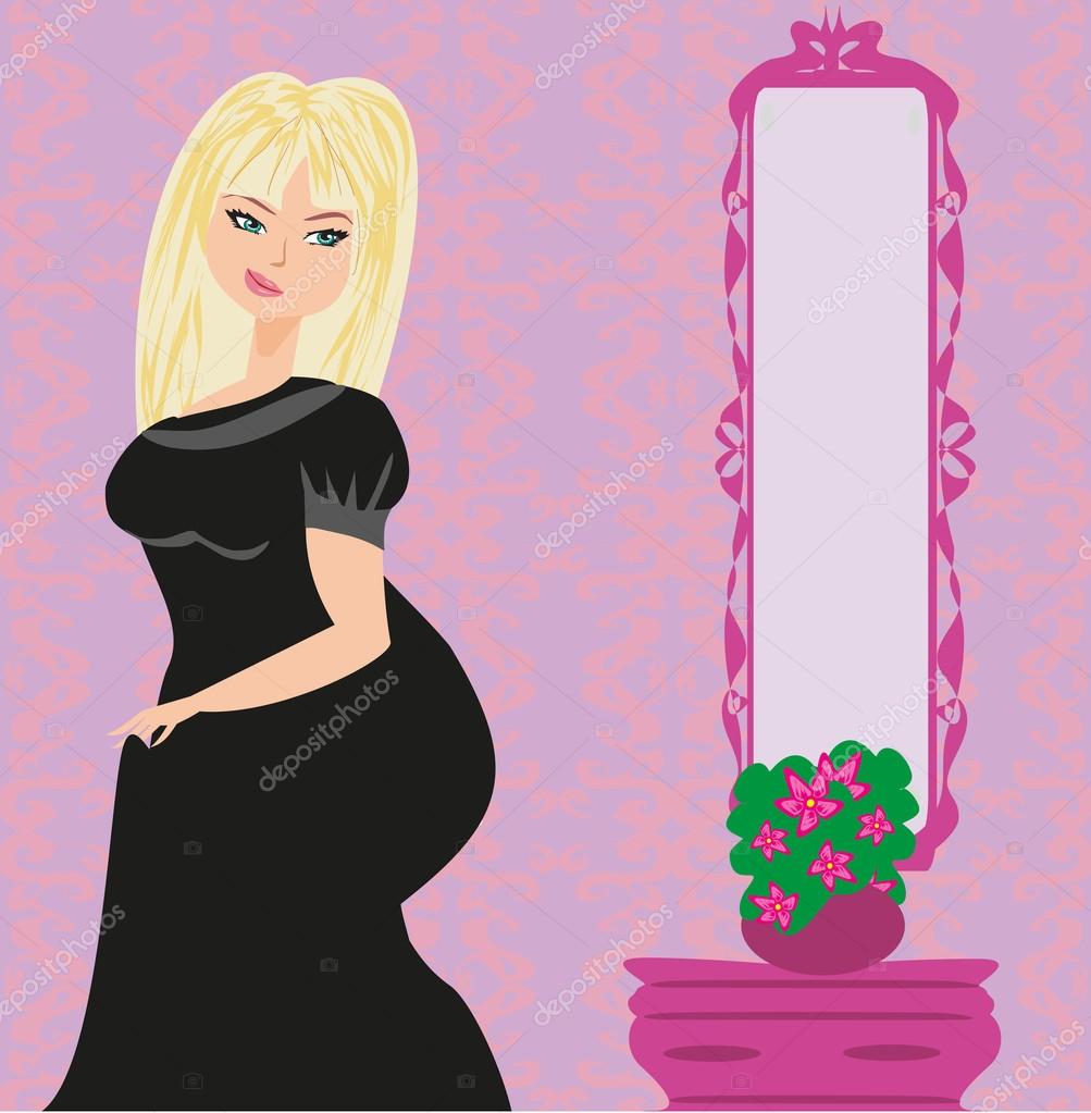 Unhappy Fat Girl Is Looking At Herself In The Mirror — Stock Vector