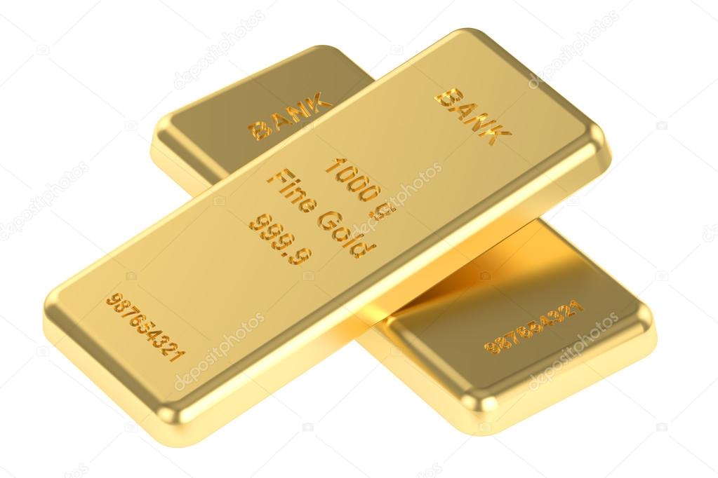 Two gold ingots, 3D rendering Stock Photo by ©alexlmx 104250910