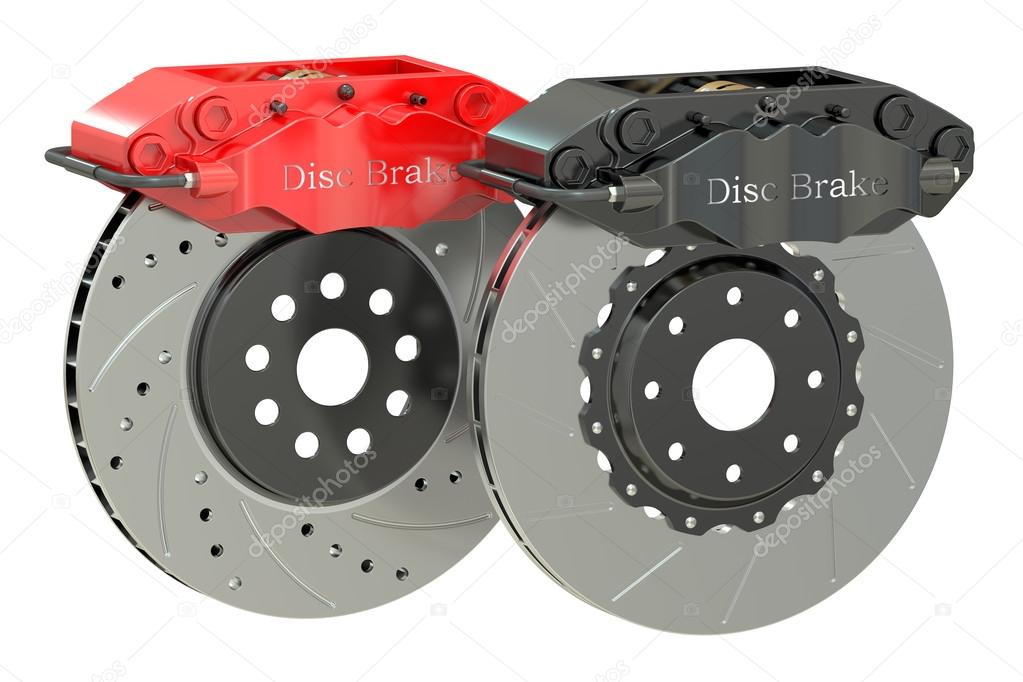 Car discs brake and caliper. 3D rendering Stock Photo by ©alexlmx 107321388