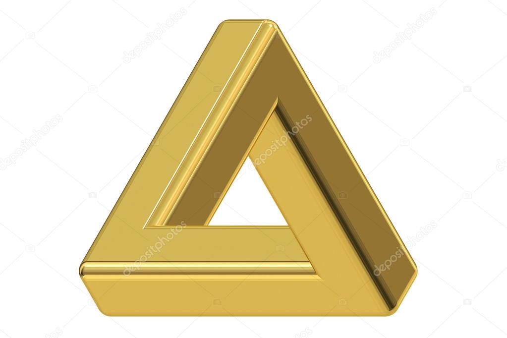 Impossible gold triangle optical illusion, 3D rendering Stock Photo by ...