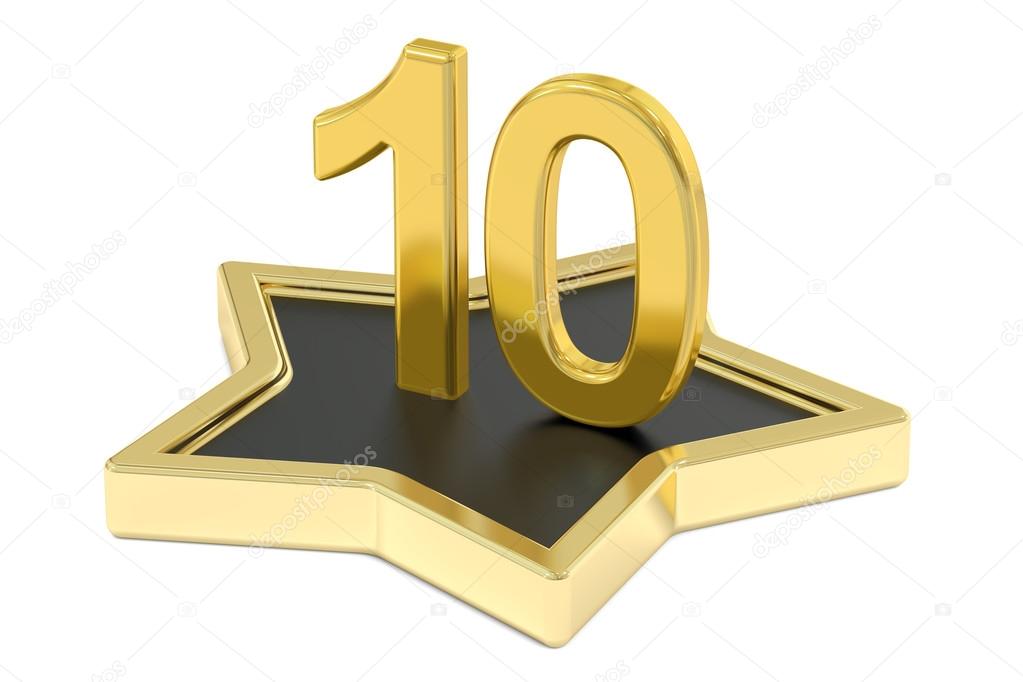 Golden number 10 on star podium, 3D rendering Stock Illustration by ...