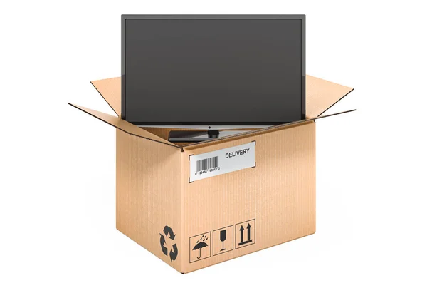 Televisor dentro de la caja de cartón, concepto de entrega ...