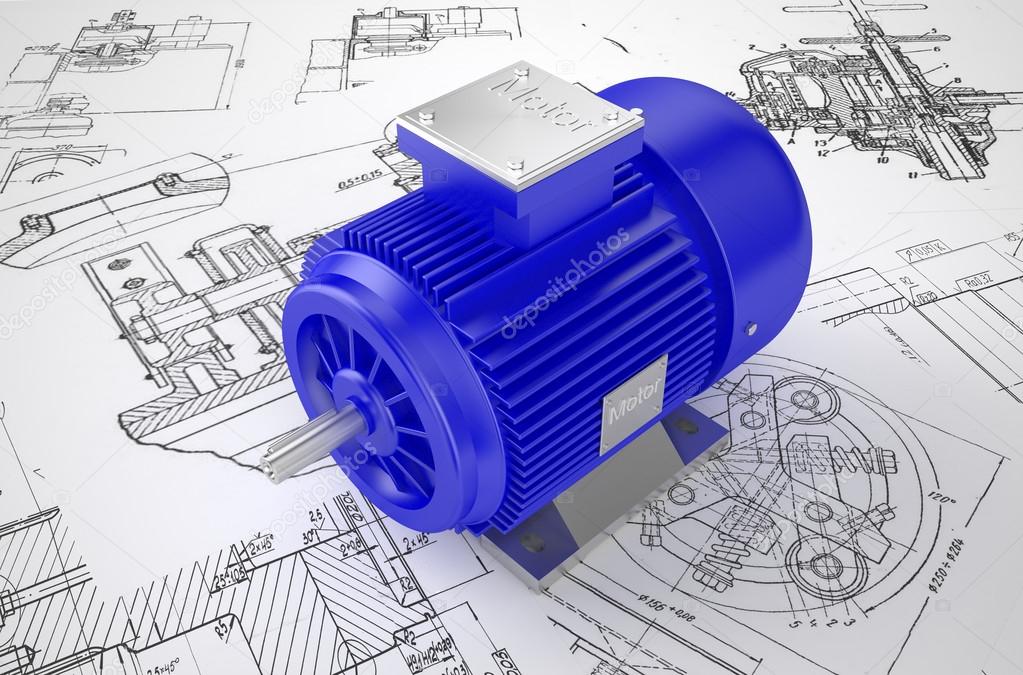 Industrial electric motor on the drawing — Stock Photo © alexlmx #66909961