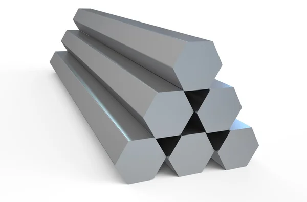 Hexagon bars, rolled metal. 3D rendering Stock Photo by ©alexlmx 117609810