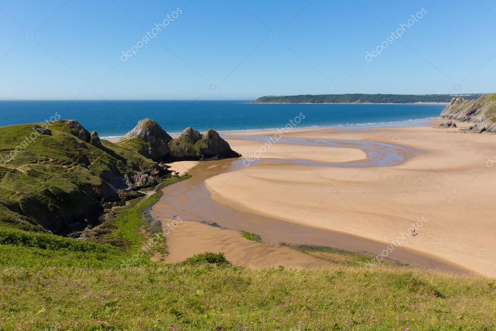 3 Cliffs Bay the Gower Wales uk in summer sunshine beautiful part of ...