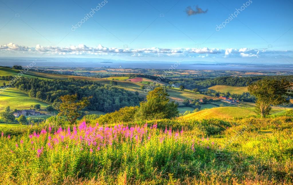 English countryside View towards the coast from Quantock Hills Somerset ...