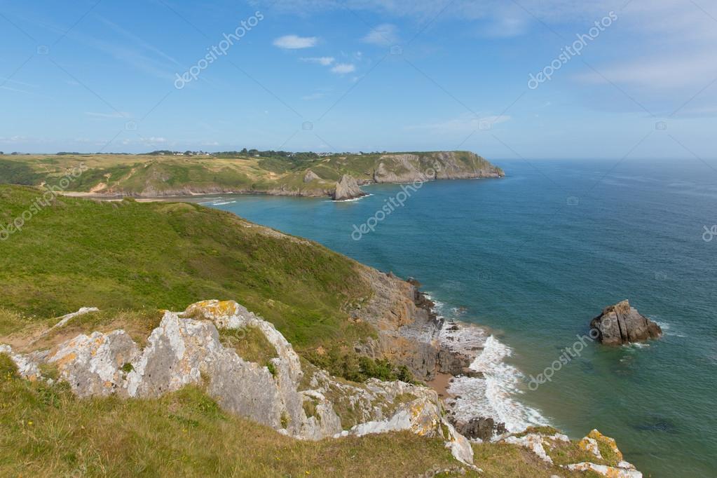 Welsh coast Three Cliffs Bay the Gower Peninsula near Swansea Wales uk ...