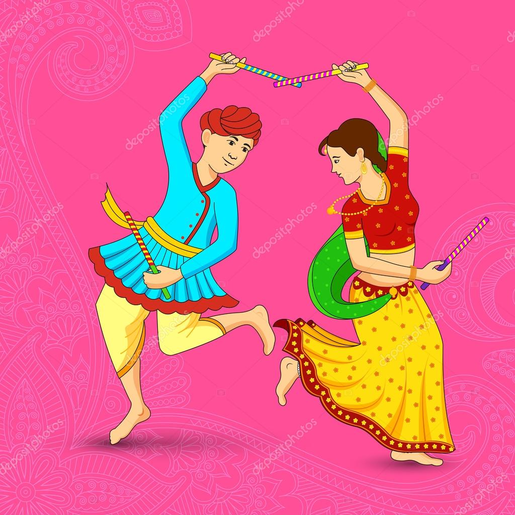 Man and woman dancing on Dandiya night Stock Vector Image by ...