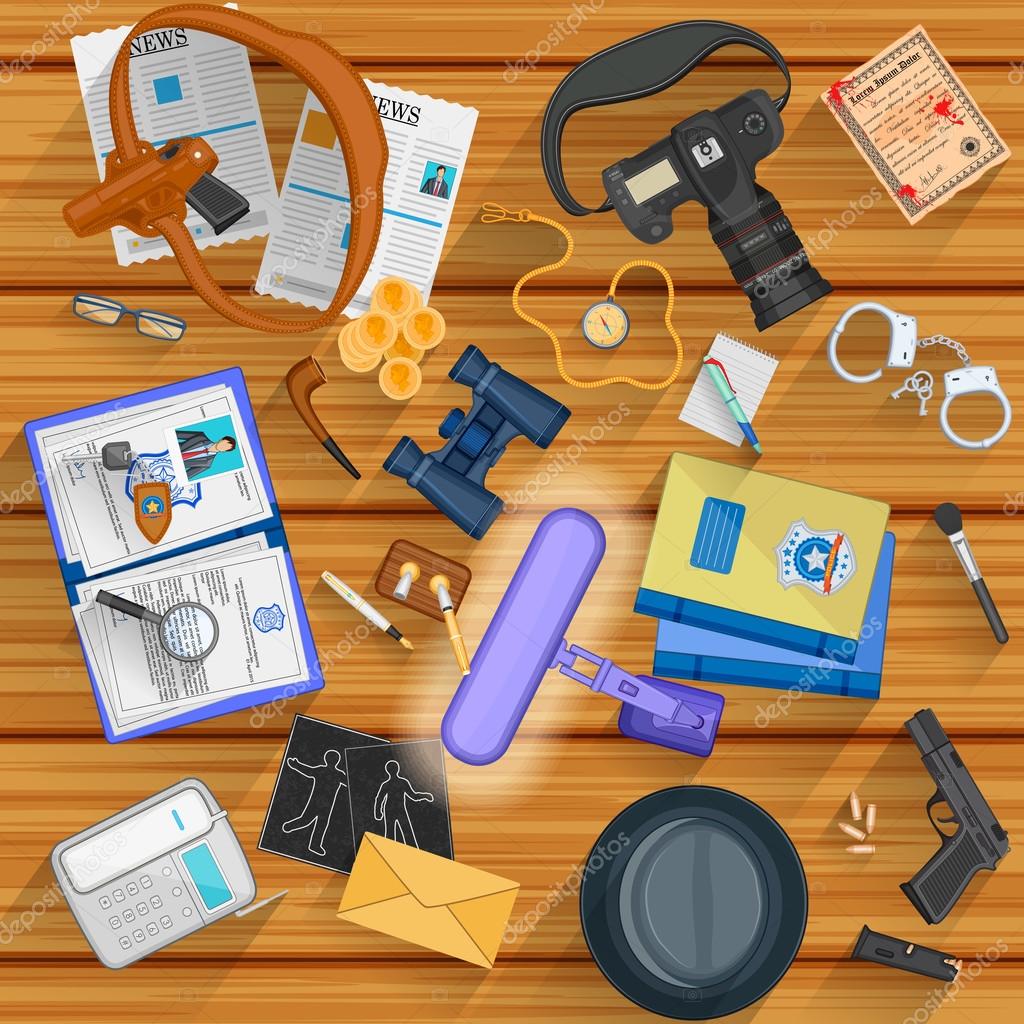 Working table of detective Stock Vector Image by ©stockshoppe #69055097