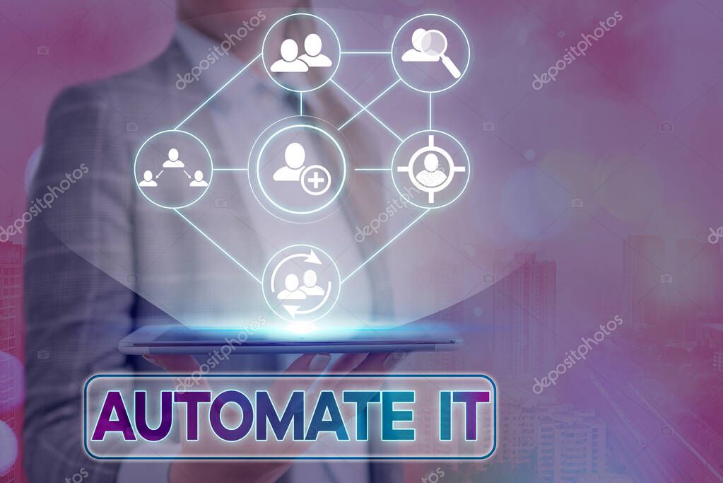 Signo de texto que muestra Automatizarlo. Proceso de conversión de foto ...