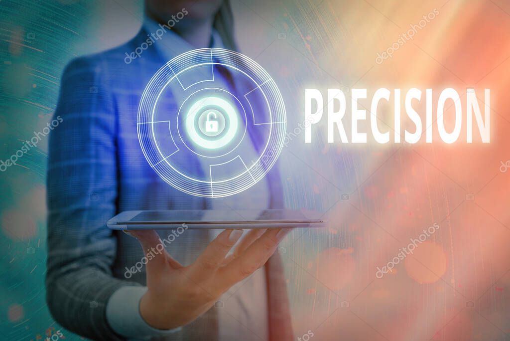 Signo de texto que muestra Precisión. Grado de refinamiento de la foto ...