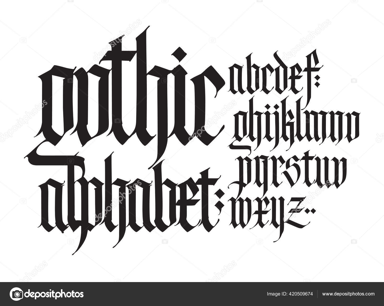Gotická Anglická Abeceda Vektor Nastaven Písmo Pro Tetovací Osobní ...