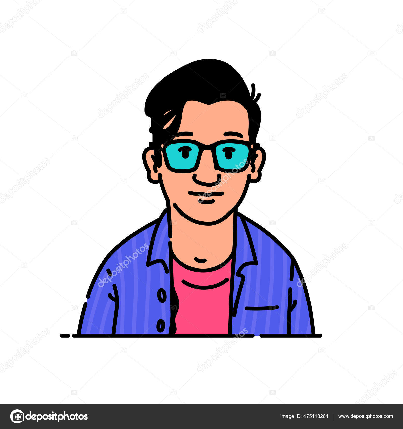 Avatar Young Man Glasses Nerd Geek Brand Character Logo Vector Stock ...