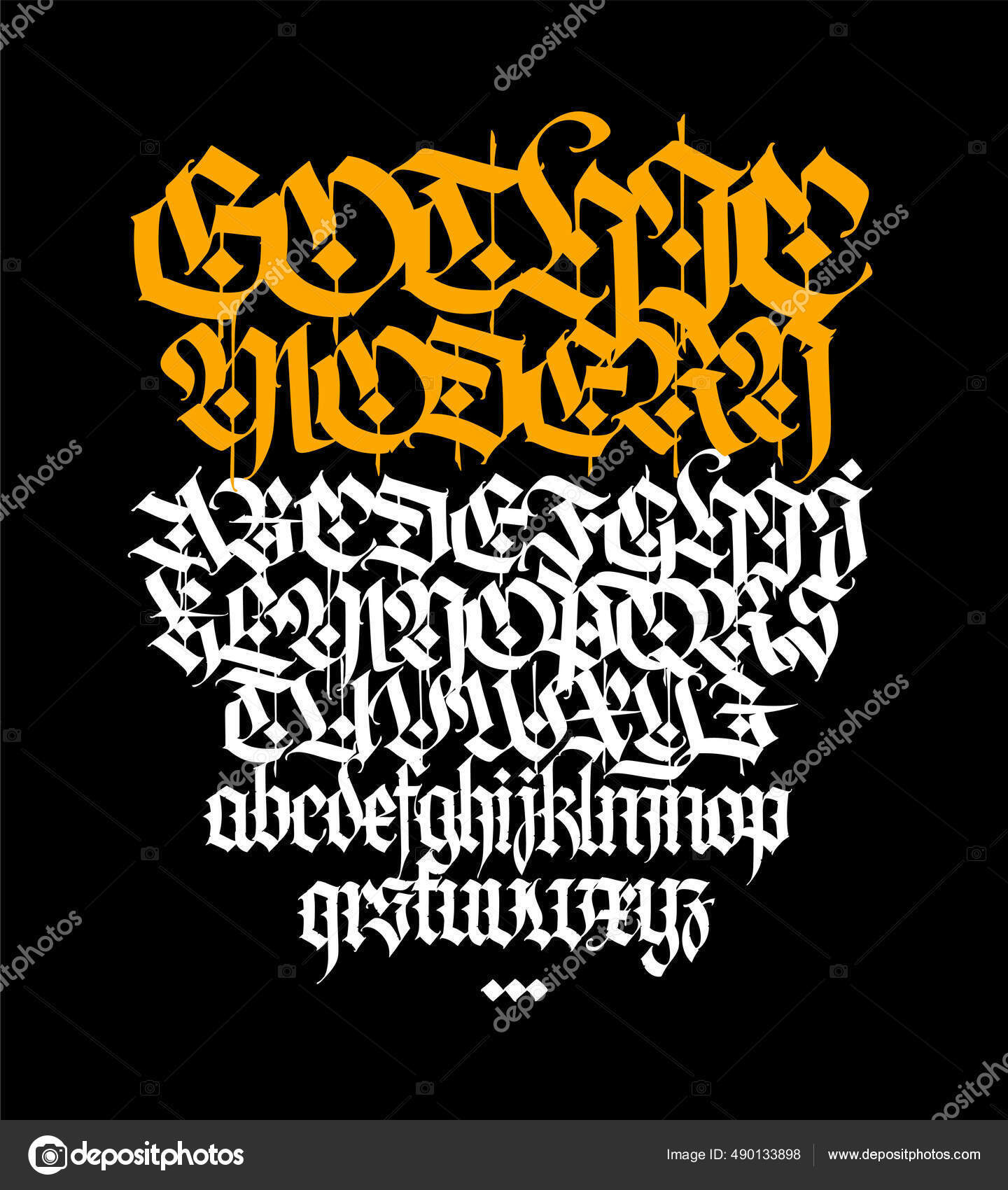Gothic Calligraphy Letters Gothic Font From Latin Letters. Vector.