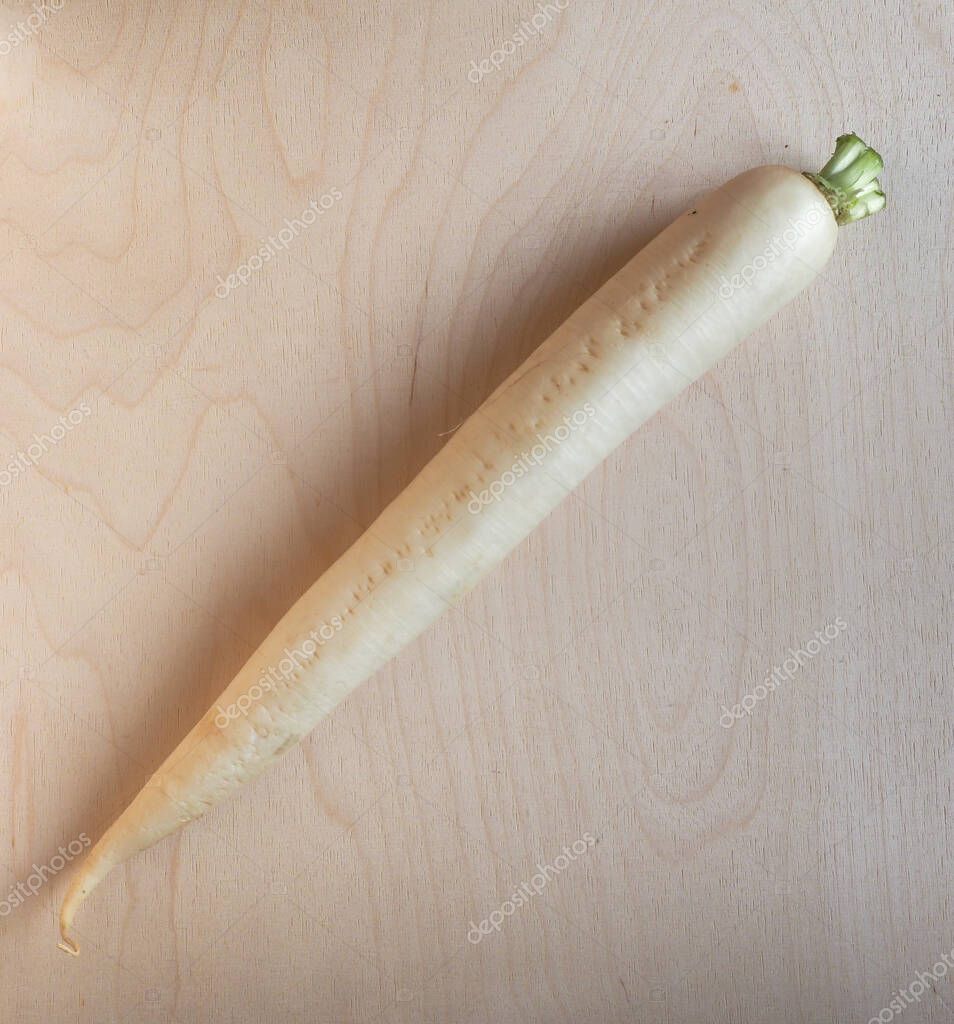 Rábano blanco daikón (Raphanus sativus var. longipinnatus) aka rábano ...