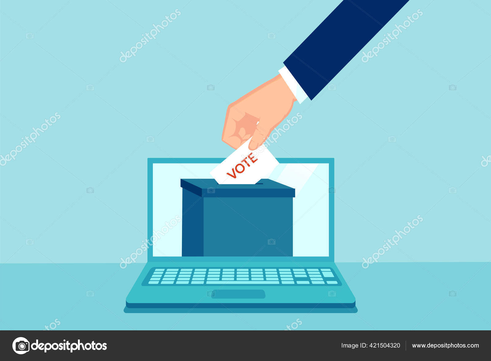 Vector Hand Putting Paper Vote Ballot Box Laptop Computer Stock ...