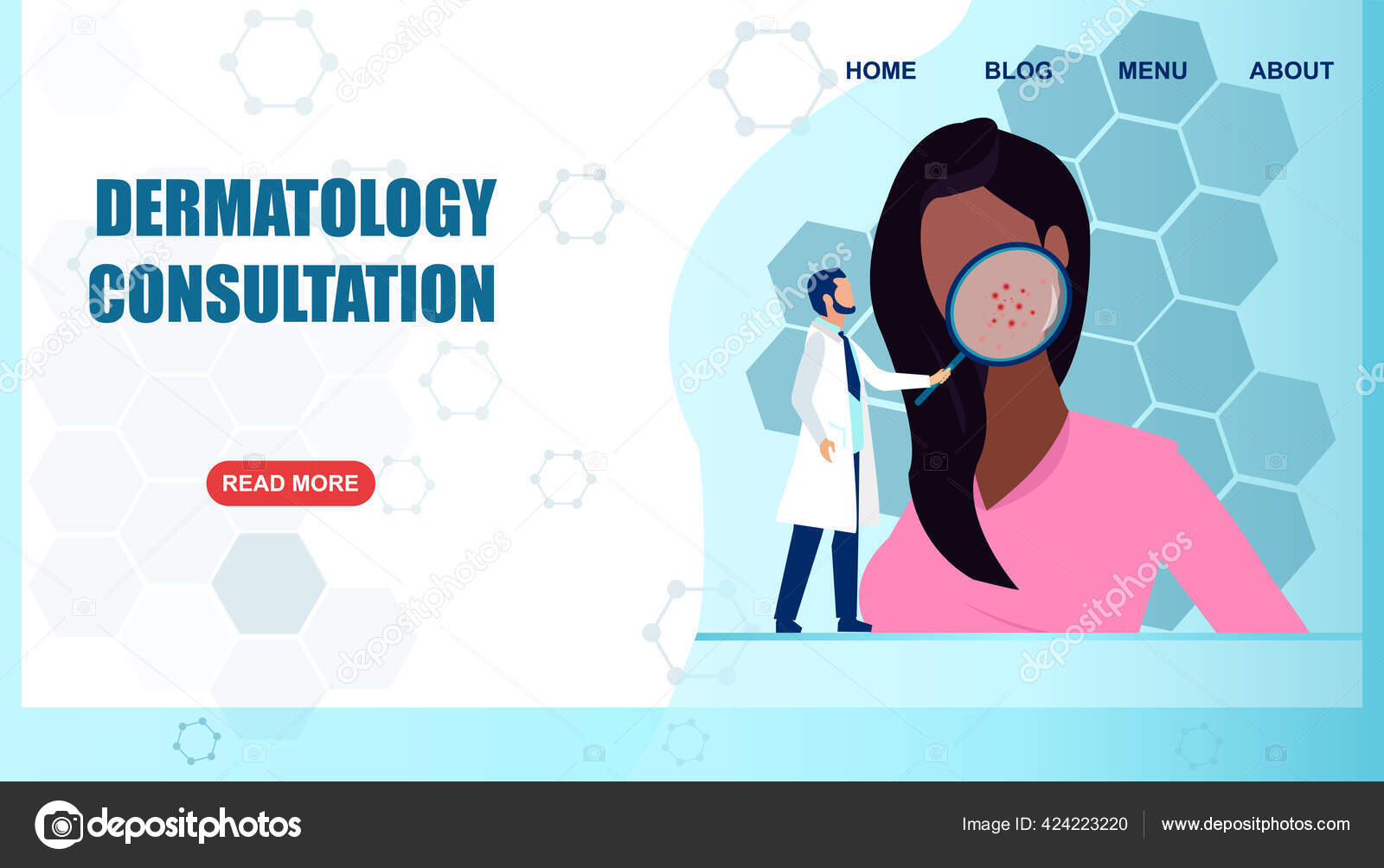 Vector Dermatologist Magnifying Glass Examining Patient Face Skin ...