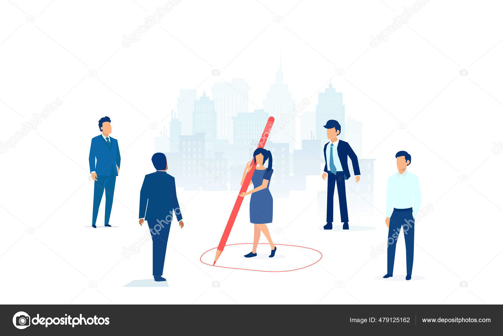 Vector Businesswoman Keeping Distance Away Group Businessmen Drawing ...