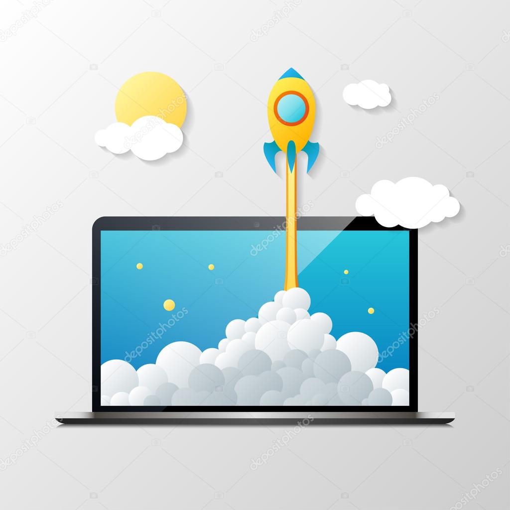 Rocket flying out of laptop Stock Vector Image by ©mrEleidan #84558350