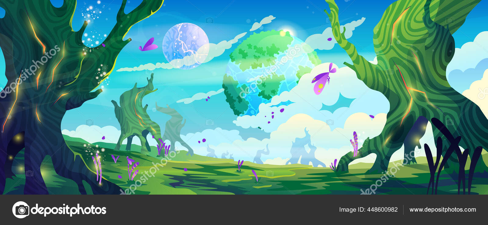 Fiction world, habitable alien planet background Stock Vector Image by ...