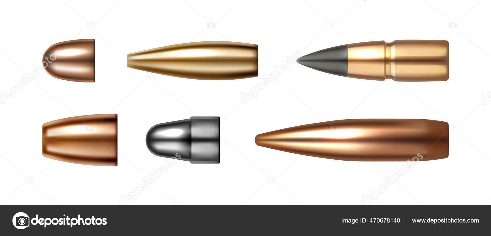 Copper bullets set, ammo types, cartridges icons Stock Vector by ...