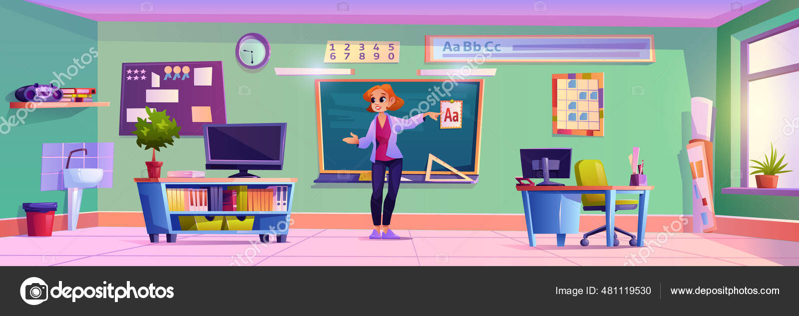 Profesor mostrando y explicando material de lección Vector de stock ...