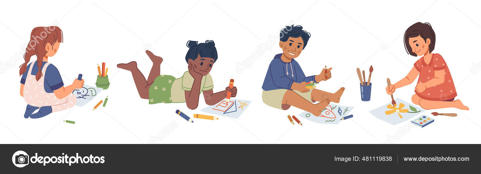 Children drawing in art classes in kindergarten ©Sensvector 481119838'e ...