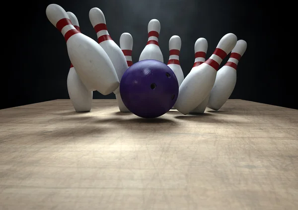 Ten Pin Bowling Pins And Ball — Stock Photo © albund #72125119