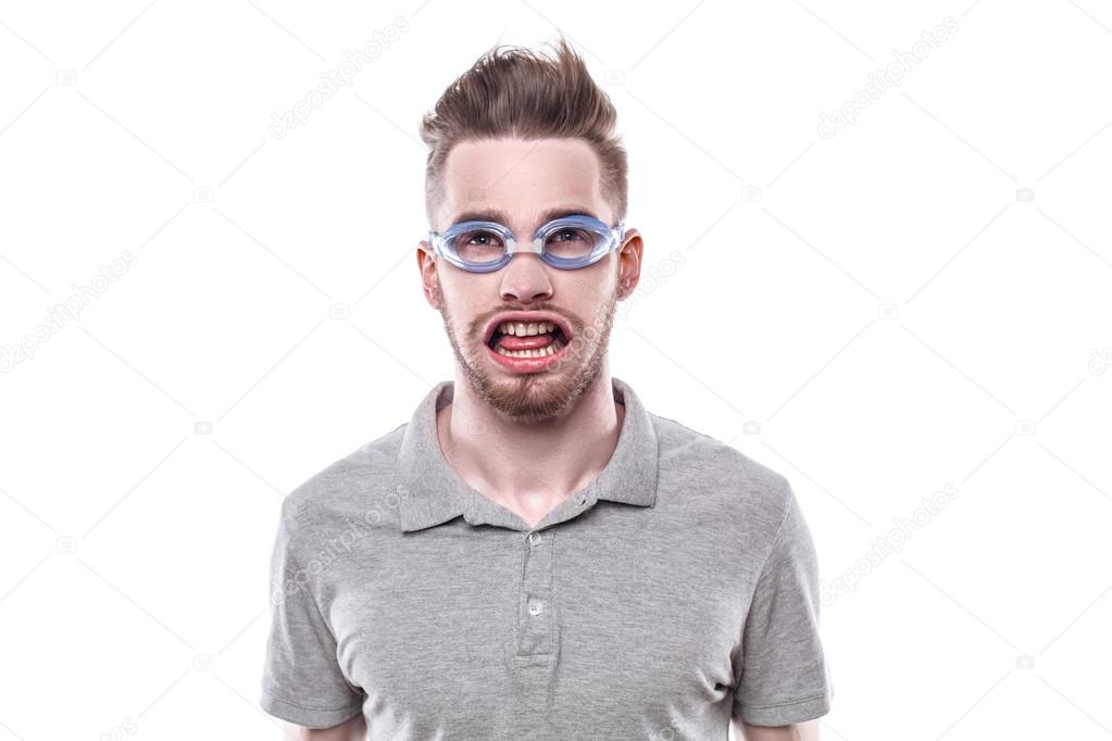 Young man with windblown mouth Stock Photo by ©dima_sidelnikov 115084848