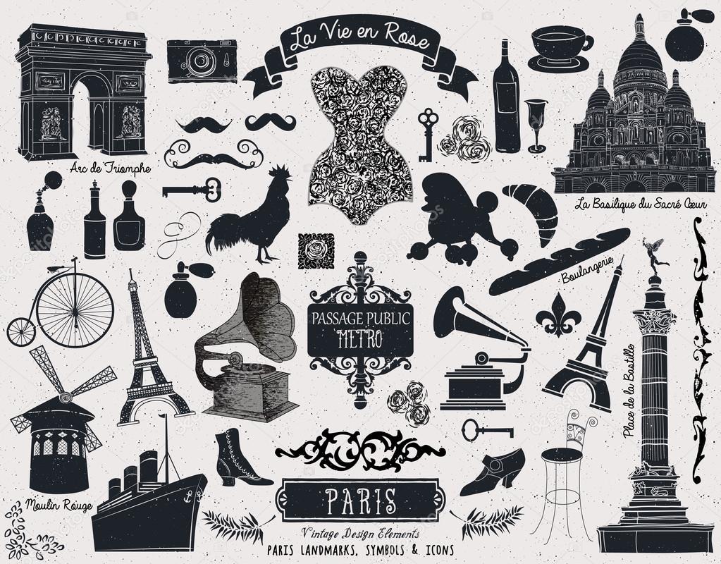 Paris Landmarks, Symbols and Icons — Stock Vector © LanaN. #68149461
