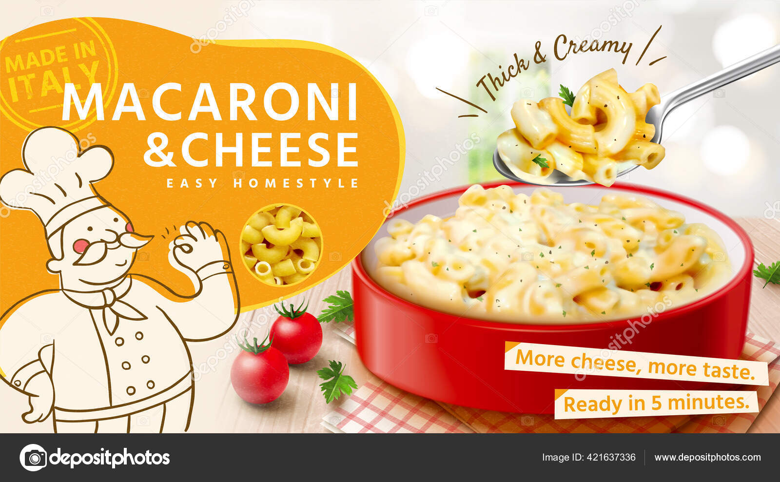Tasty Macaroni Cheese Ads Illustration Bowl Macaroni Cheese Spoon Stock ...