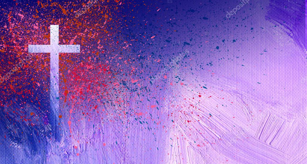 Diseño gráfico compuesto por icónica cruz cristiana y pinceladas ...